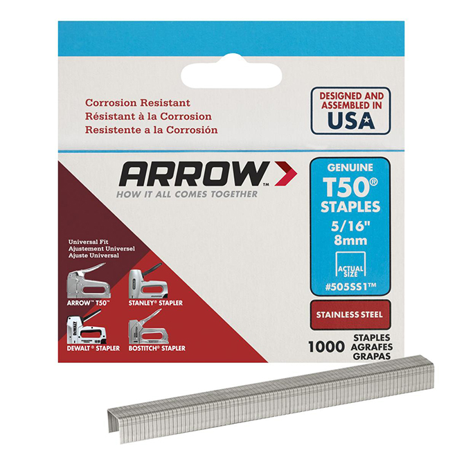 Arrow T50 5/16-in Stainless Steel Staples - 1000/Pack 505SS1 | RONA