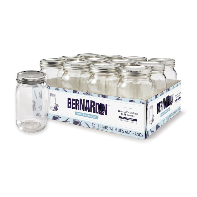 Bernardin 1L standard-mouth glass Mason jars with lids, pack of 12 ...
