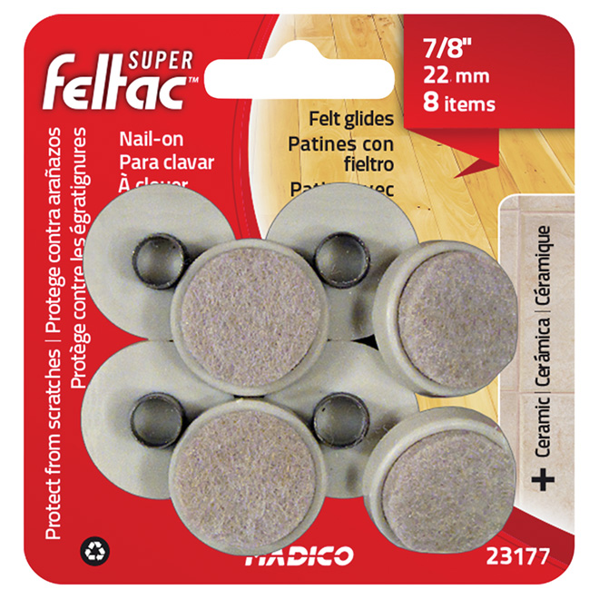 FELTAC Heavy-Duty Ferrule Felt Glides - Round - 7/8" - 8/Pack 23177 | RONA