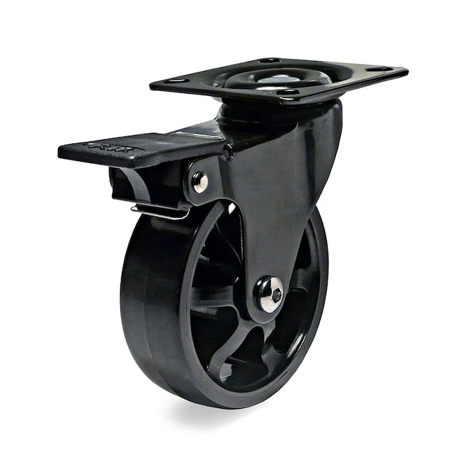 By Design 3-in Black Polyurethane Swivel Caster w/ Plate and Brake ...