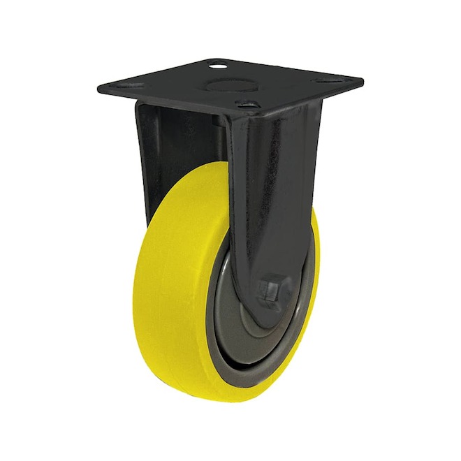 Roulette fixe en polyurethane avec plaque MAXWHEELS noir et jaune 4 po ...