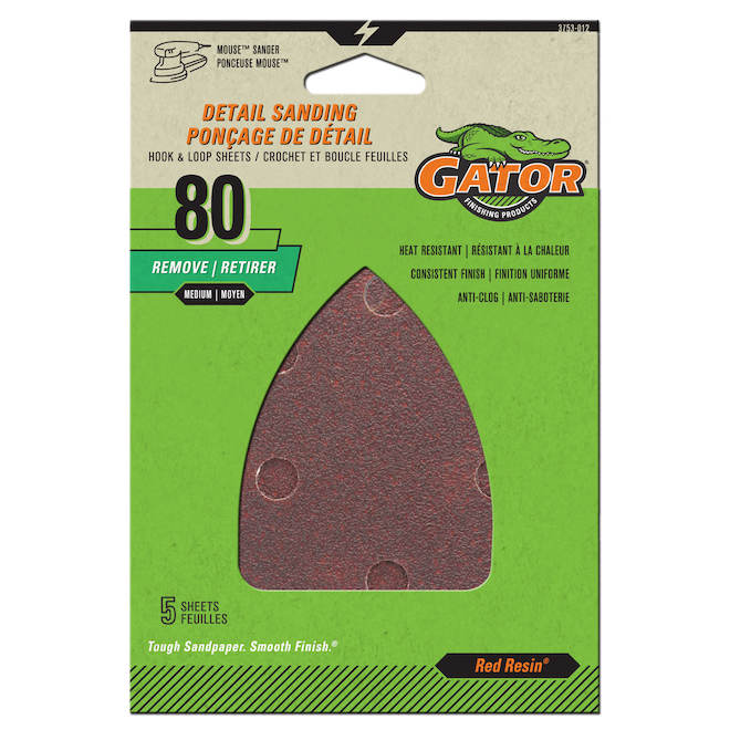 Gator Detail Sanding Sheets for Mouse Sander - 80-Grit - Pack of 5 ...