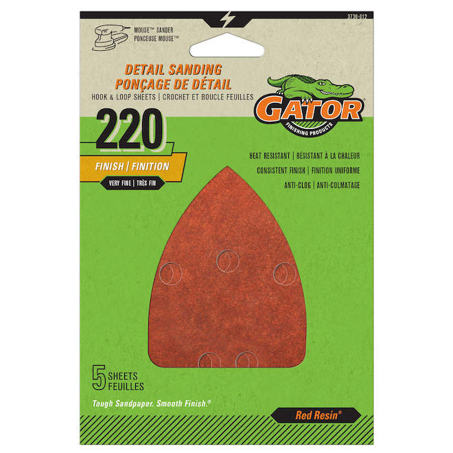 Gator Detail Sanding Sheets 220-Grit for Mouse Sander - Pack of 5 ...