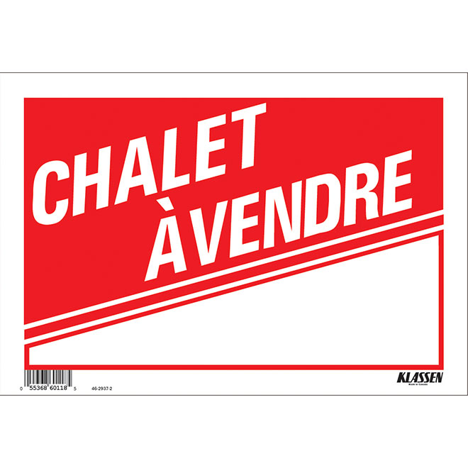 Klassen French Chalet à vendre Sign - Plastic - 8-in x 12-in - Red and ...