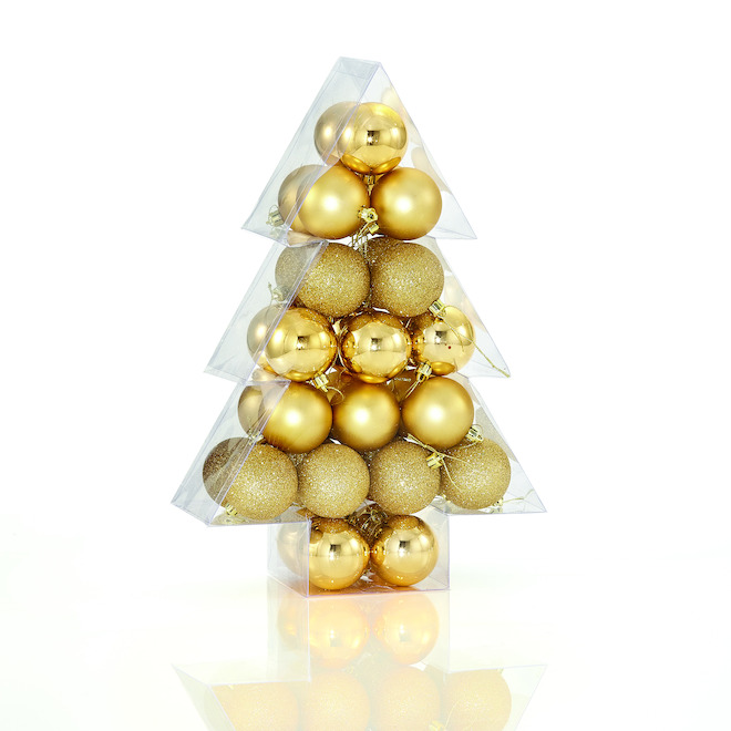 Holiday Living 34-Pack Gold Plastic Ball Ornament Set EG01-T20871C | RONA