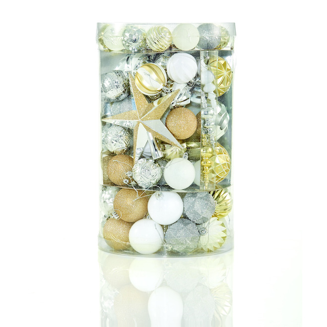 Holiday Living 110-Pack White Gold Silver Plastic Ball Ornament Set ...