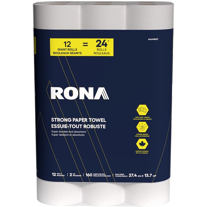 Essuie-tout robuste Super RONA 2 plis 12 rouleaux 160 feuilles TG7984 ...