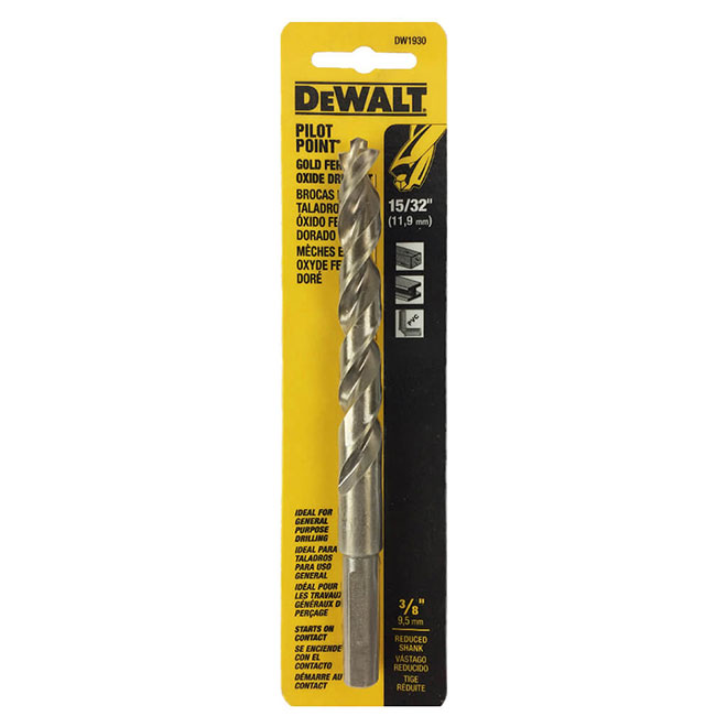 Foret Pilot Point DeWalt, tige plate No-Spin, 15/32 po dia DW1930 | RONA