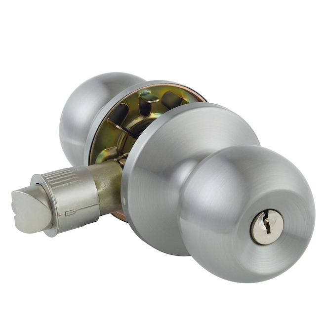 RONA Bolae Entry Door Knob and Rosette with Lock - Satin Stainless ...