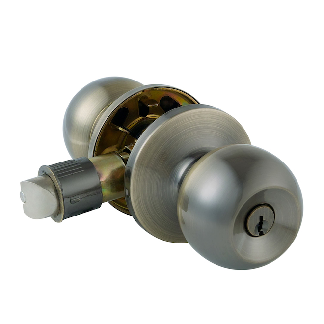 RONA Bolae Entry Door Knob and Rosette with Lock - Antique Brass B607 ...