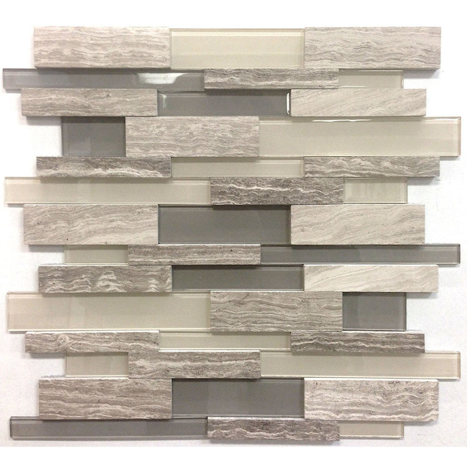 TRUSTONE Avenzo 12-in x 12-in 3D Wooden Light Grey Stone and Glass ...