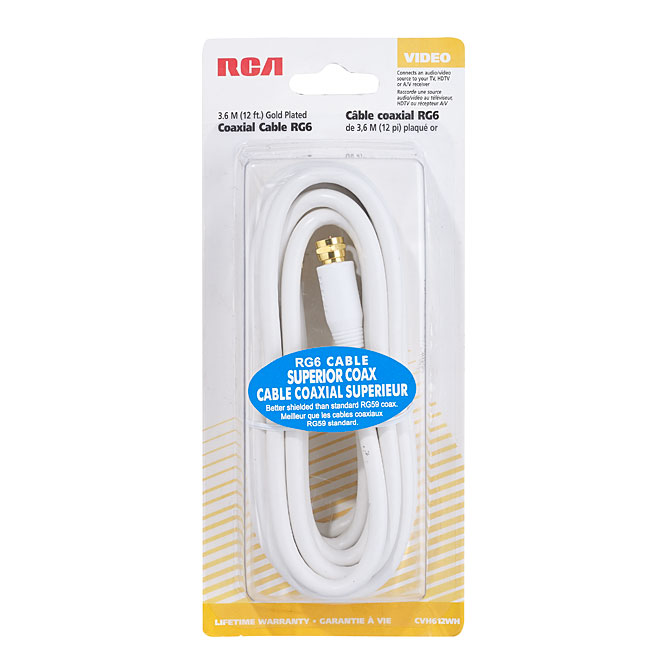 RCA RG6 Coaxial Cable - 12' - White CVH612WHR | RONA