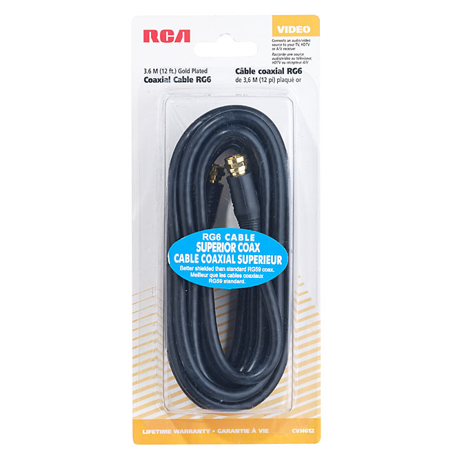 RCA Câble coaxial RG6, 12 pi, noir CVH612R | RONA