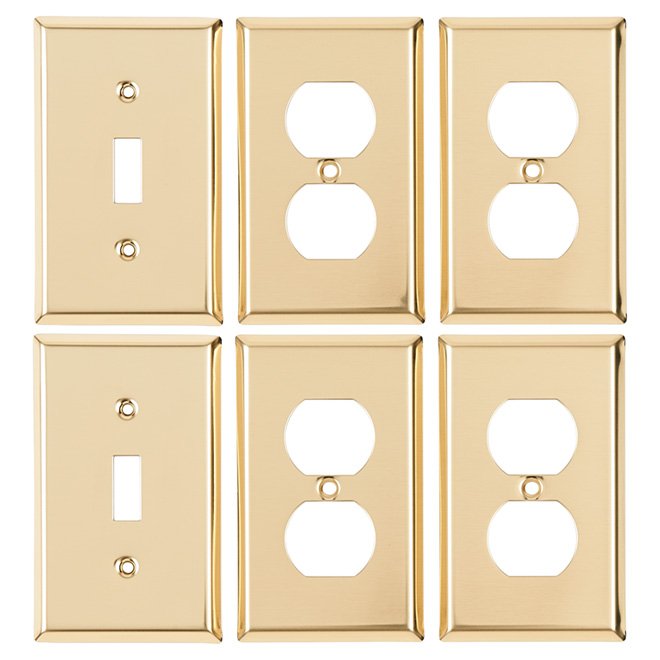 ATRON "Decora" Wall Plate - Duplex/Toggle - Metal - 6/PK - Brass | RONA
