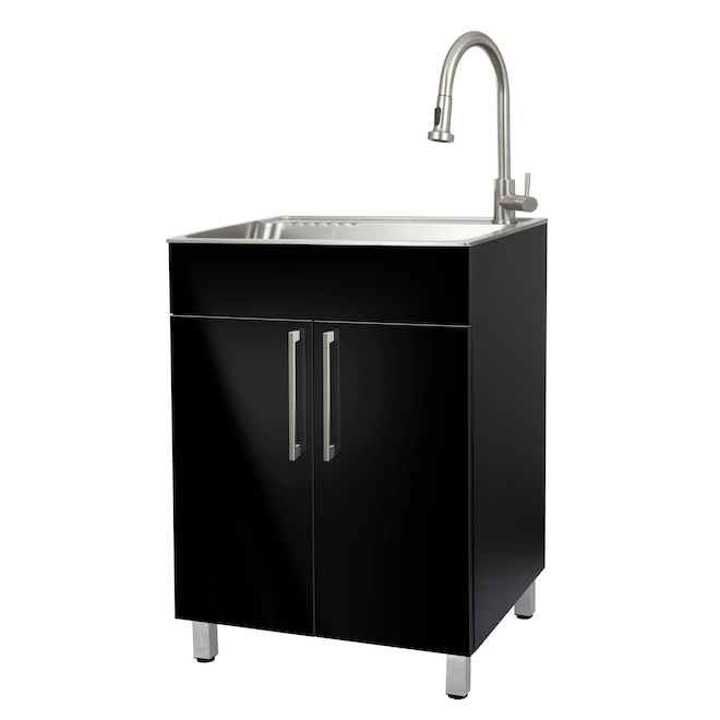 Meuble-lavabo de buanderie Conglom avec robinet et armoire à 2 portes ...