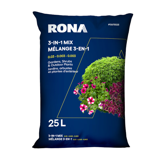 RONA 3-in-1 Enriched Soil for Gardens, Shrubs and Outdoor Plants - 25-L ...