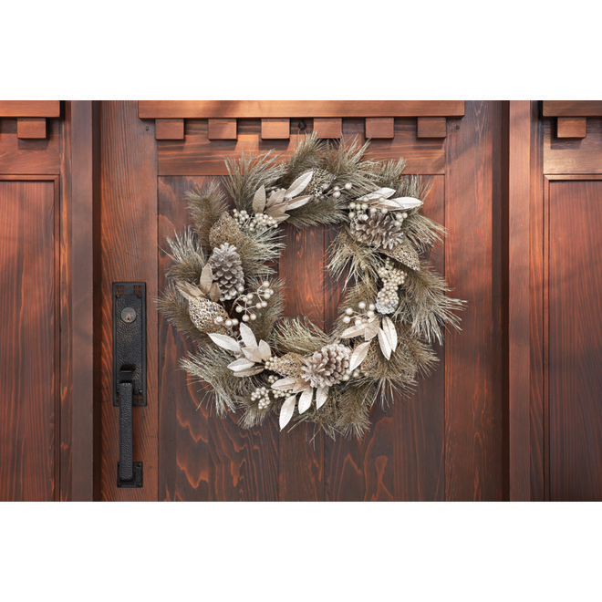 Holiday Living Wreath with Pine Cones - Snow Angel - 24-in - Champagne ...