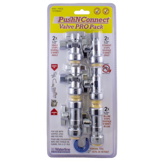 WATERLINE Push-N-Connect Valve Set - 1/2" - Brass - 7 Pieces 1375964LF ...
