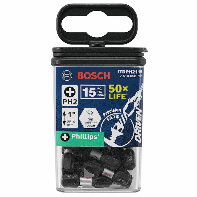 Bosch 15-Piece #2 Phillips Head 1-in Impact Screwdriver Bit Set - Steel ...