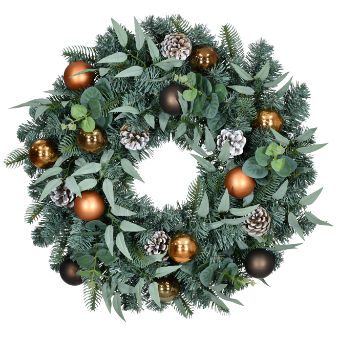 Celebrations by L&CO 20-in Christmas Wreath with Bronze Ornaments and ...