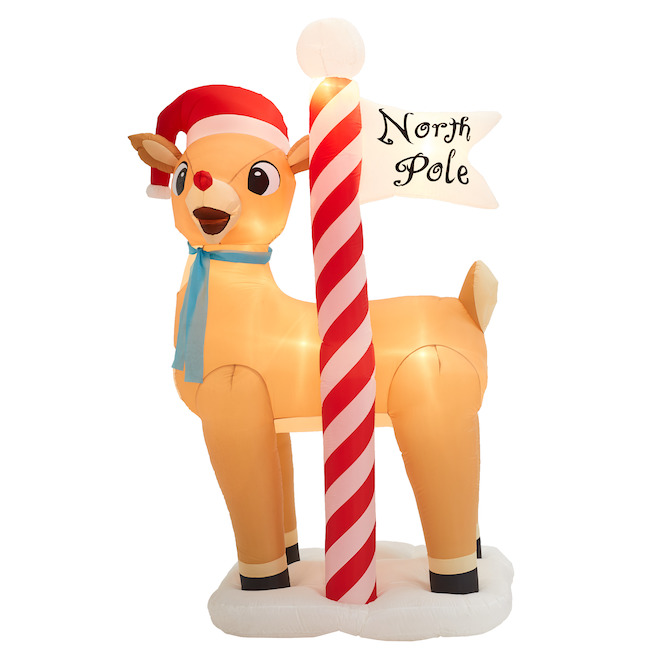 Gemmy 7.5-ft White Light Rudolph With North Pole Sign Xmas Inflatable ...