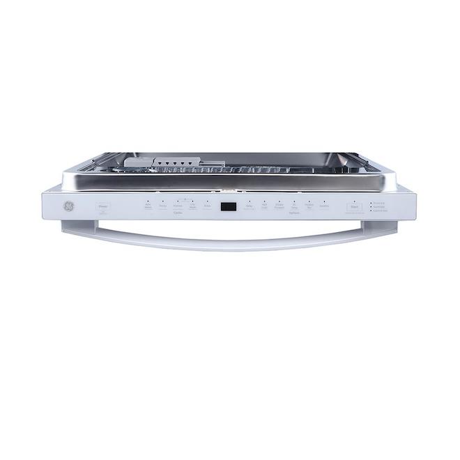 GE 24-in White Built-In Top Control Dishwasher with Stainless Steel Tub ...