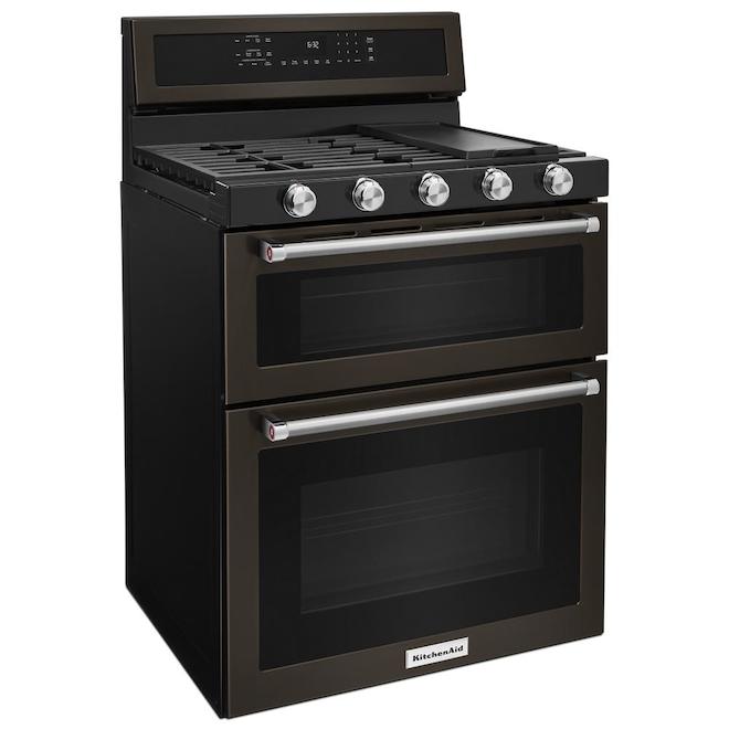 KitchenAid(R) Dual-Oven Gas Range - 30" - 6 cu. ft. - Black SS ...