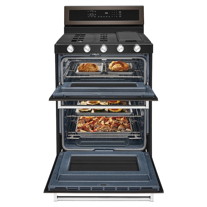 Cuisinière double KitchenAid(MD) au gaz, 30", 6 pi³, inox noir ...