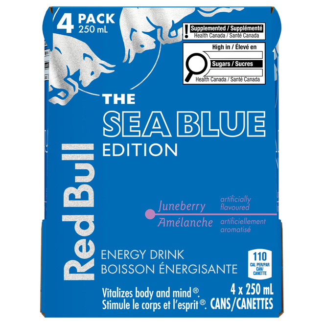 Boisson énergisante Red Bull édition Sea Blue amélanche, 4 x 250 ml ...