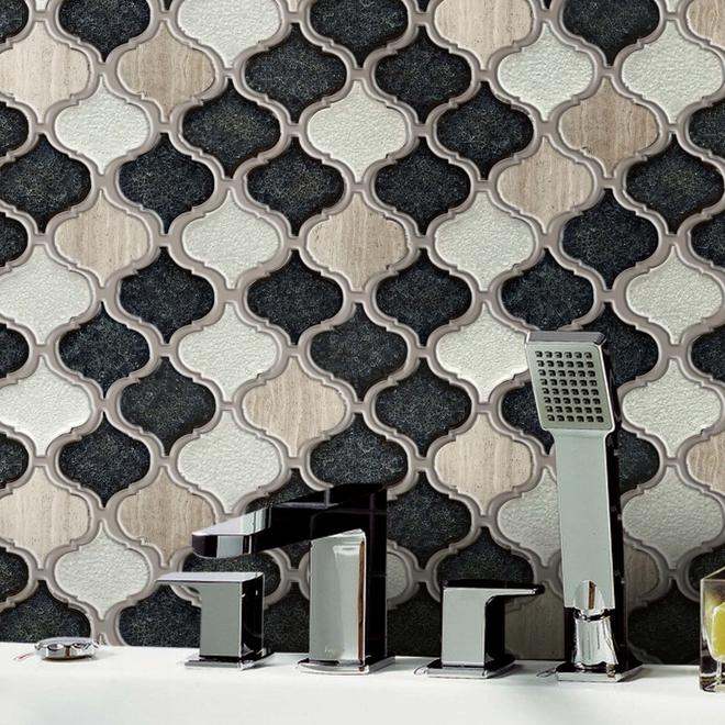 Bestview Galena Grey Lantern 12-in x 12-in Stone and Glass Mosaic Wall ...