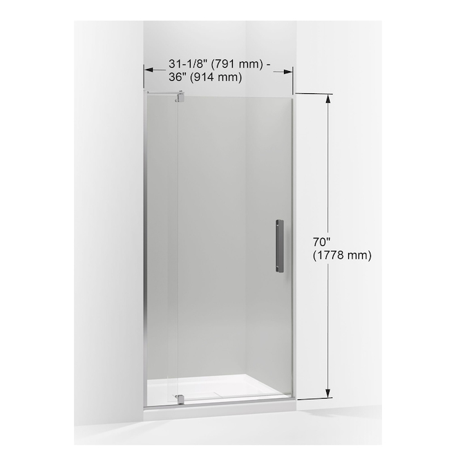 KOHLER Revel 31-1/8-in to 36-in Frameless Pivot Shower Door R707510-L ...