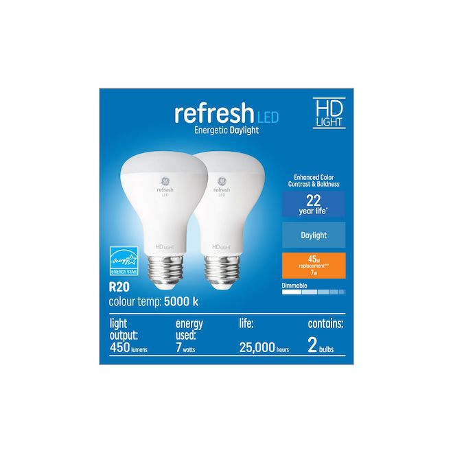 GE LIGHTING GE Ligthing Refresh HD 7-W Daylight Medium Base R20 LED ...