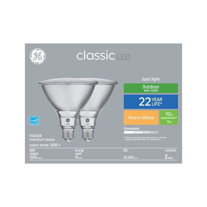 GE Lighting 90 W PAR38 Medium Base LED Bulbs Warm White 2/Pk 93129662 ...