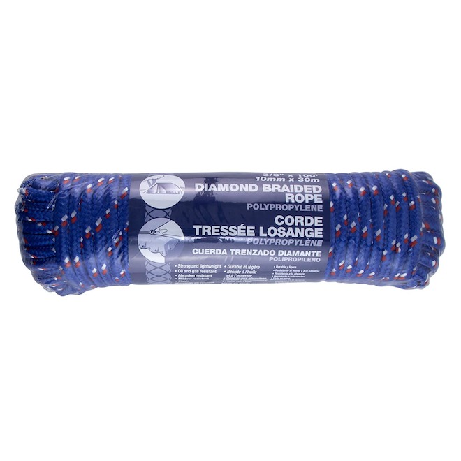 VALU+ 3/8-in x 100-ft Blue Polypropylen Diamond Braided Rope 62249-PRE ...