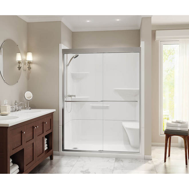 Maax Camelia White Acrylic 2 Piece Shower With Grab Bar And Lefthand