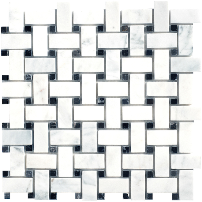 12-in x 12-in Carrara Extra Marble Basketweave Mosaic Wall Tile CAMM ...