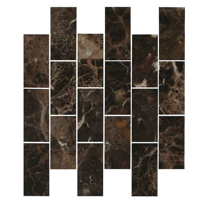Faber 12-in x 14-in Emperador Dark Polished Marble Mosaic Subway Wall ...