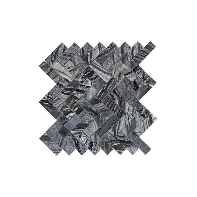 FABER 13-in x 12-in Zebra Black Herringbone Polished Natural Stone ...