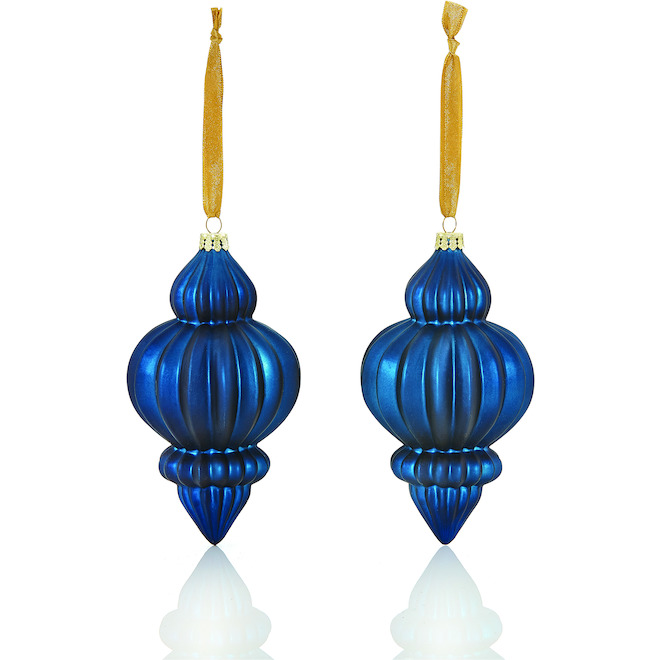 Holiday Living 2-Pack Blue Glass Finial Ornament Set GTS-04897SH | RONA