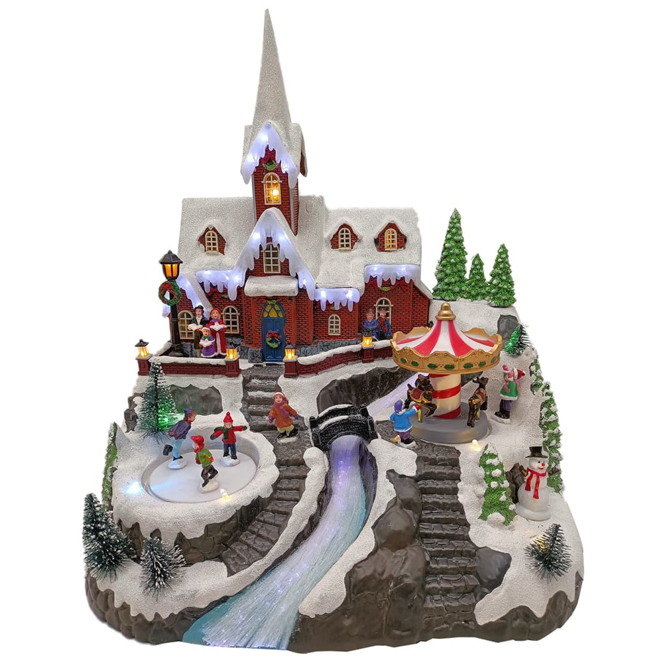Celebrations by L&CO Animated and Illuminated Village Scene with Church ...