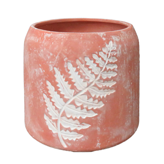 Pot en céramique cylindrique Allen + Roth, 5" x 5,7", blanc et orange ...