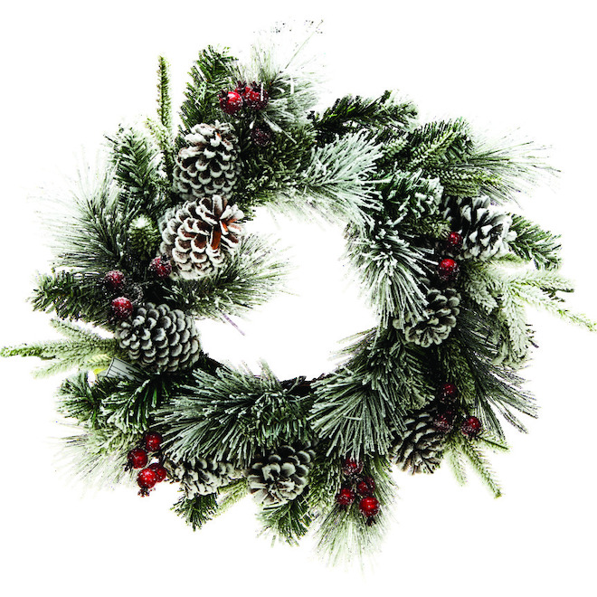 HOLIDAY LIVING Couronne de pin enneigée et décorée de Dansons, 24 po ...