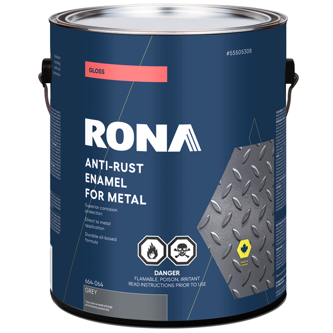 RONA 3.6 L Anti-Rust Oil-Based Metal Enamel Paint - Gloss Grey 664 ...