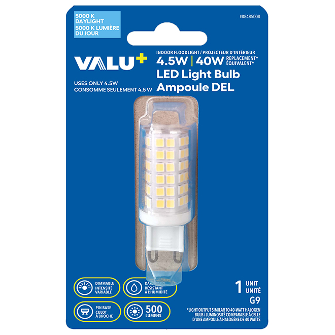 VALU+ G9 LED Tubular Light Bulb 4.5W 5000K of Daylight G9SMD408501PK | RONA
