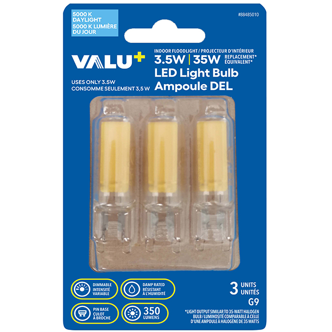 VALU+ G9 LED Tubular Light Bulb 3.5W 5000K of Daylight - Pack of 3 ...