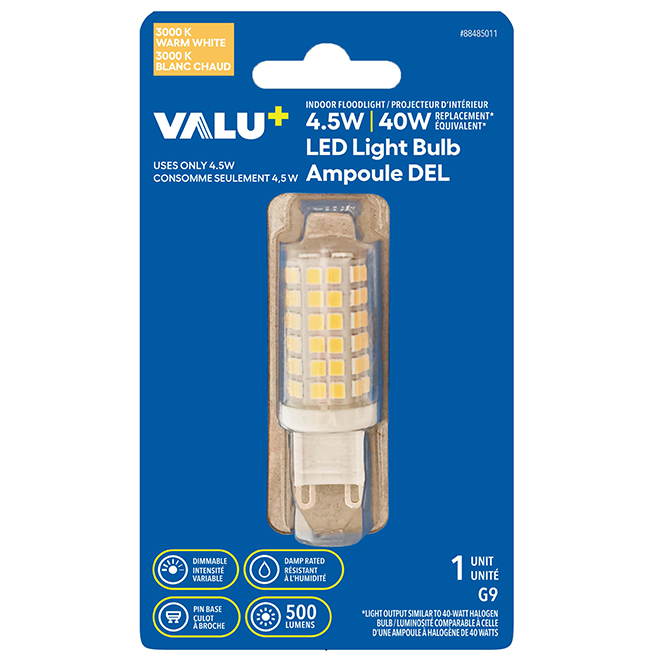 VALU+ G9 LED Tubular Light Bulb 4.5W 3000K of Soft White G9SMD408301PK ...