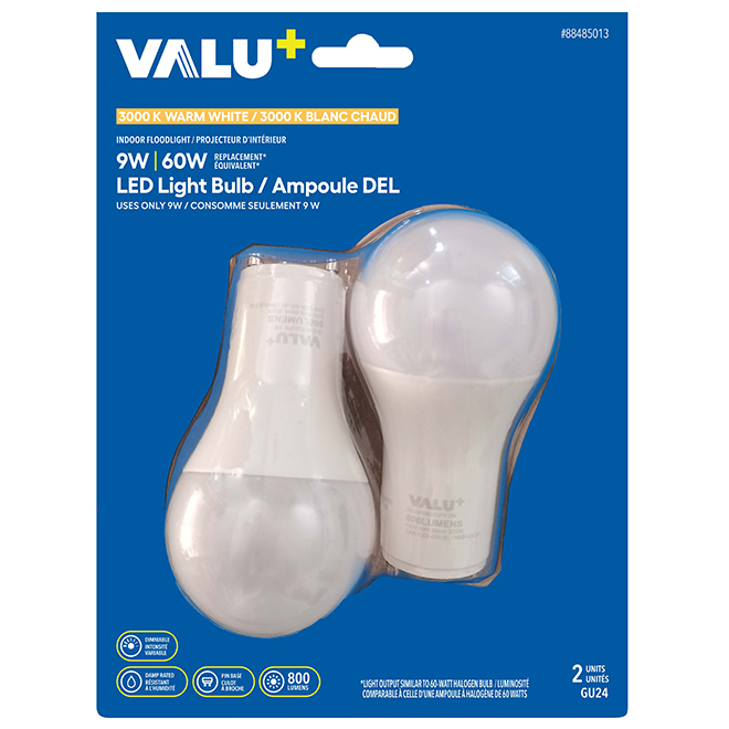 VALU+ GU24 LED Light Bulb 9W 3000K of Soft White - Pack of 2 ...