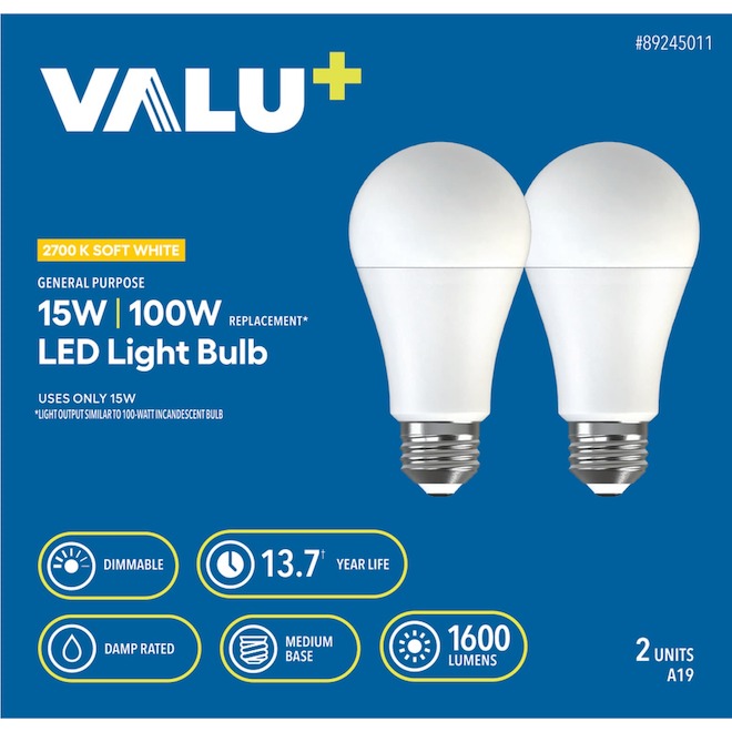 VALU+ LED Light Bulb A15 100 W Dimmable - Soft White - Pack of 2 ...