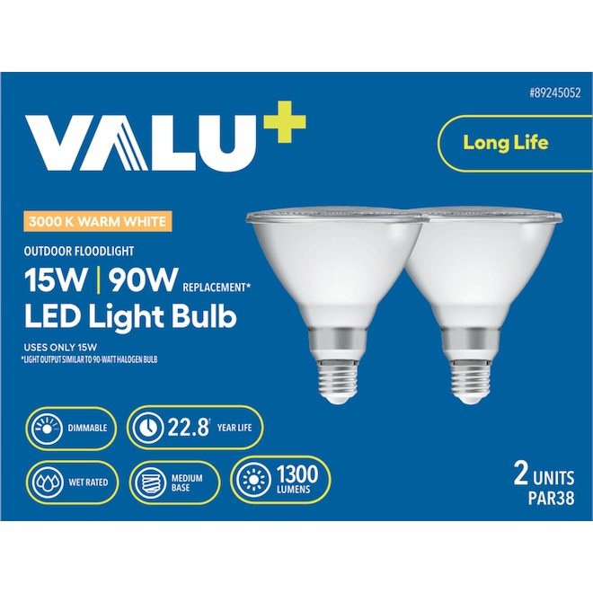 VALU+ LED Light Bulb PAR38 90 W for Dimmable Outdoor Floodlight - Warm ...