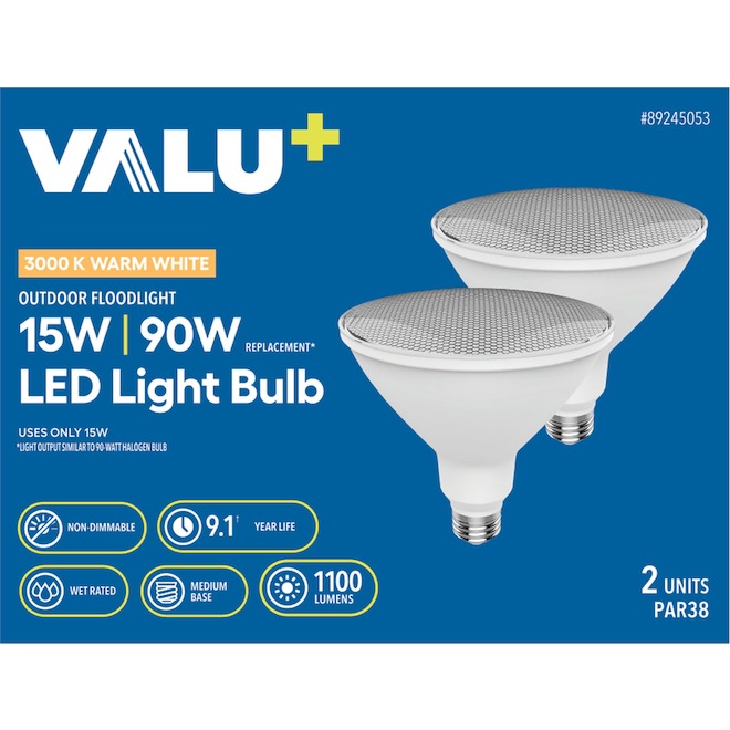 VALU+ LED Light Bulb PAR38 90 W for Dimmable Outdoor Floodlight - Warm ...